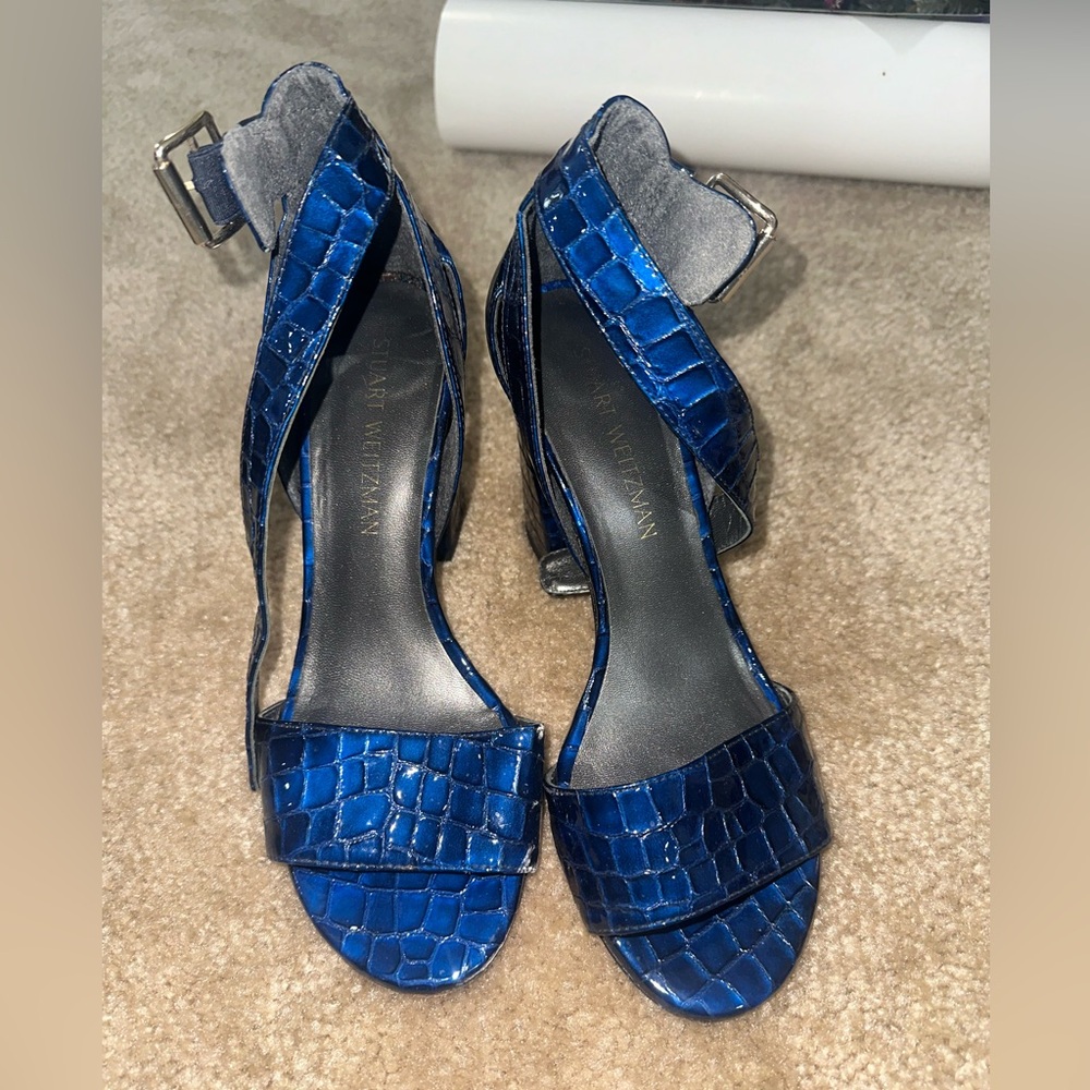 Stuart Weitzman Blue Croc-Embossed Heels - Gem
